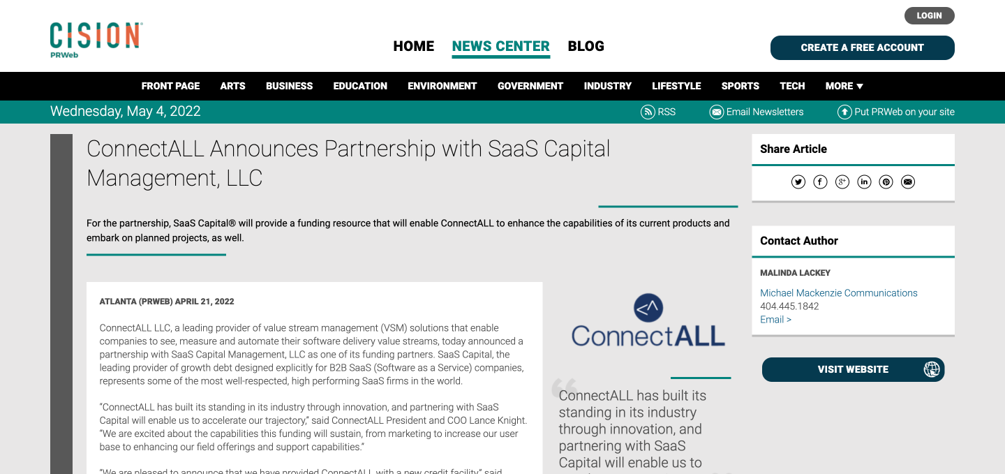 ConnectALL Announces Partnership with SaaS Capital Management, LLC ...